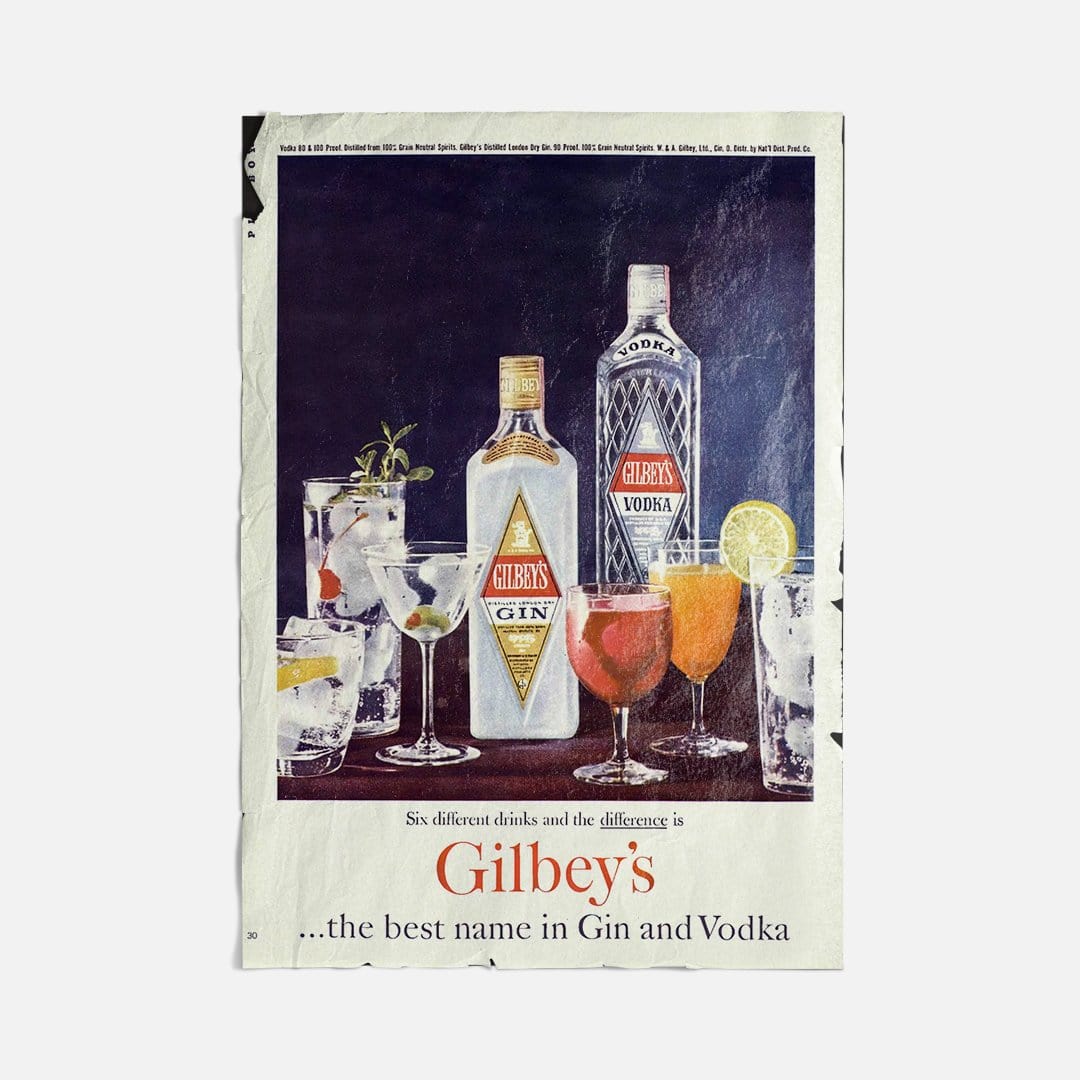 Vintage Ads- Gilbeys Vodka- Wooden Poster – Famous Rebel