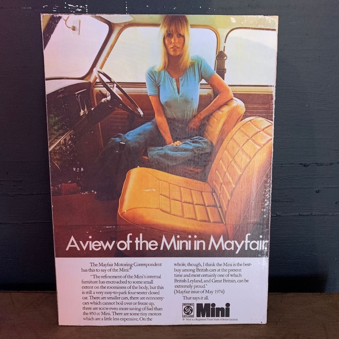 Retro Ads - Mini In Mayfair - Wood Board Art – Famous Rebel