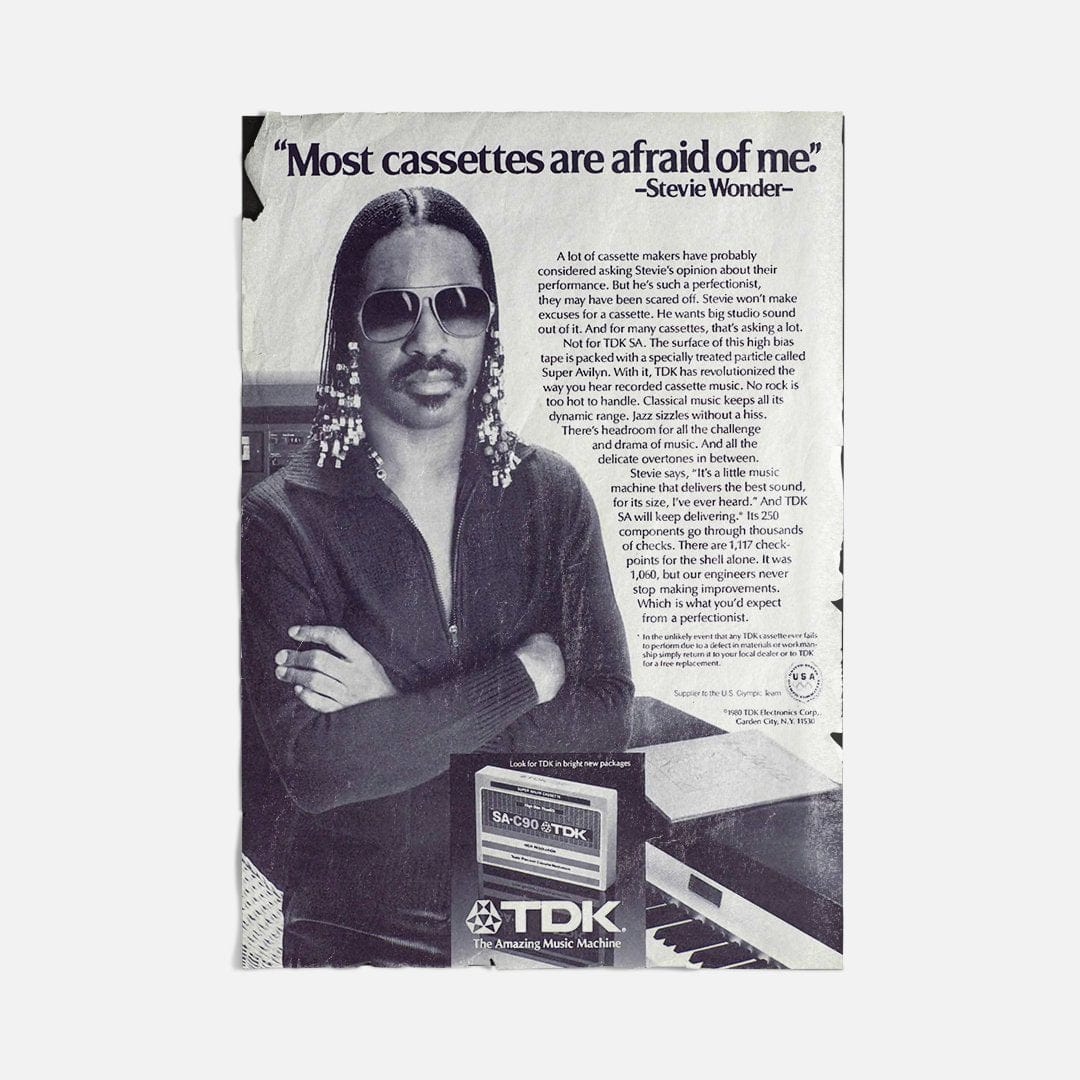 Vintage Ads- Stevie Wonder TDK - Wooden Poster – Famous Rebel