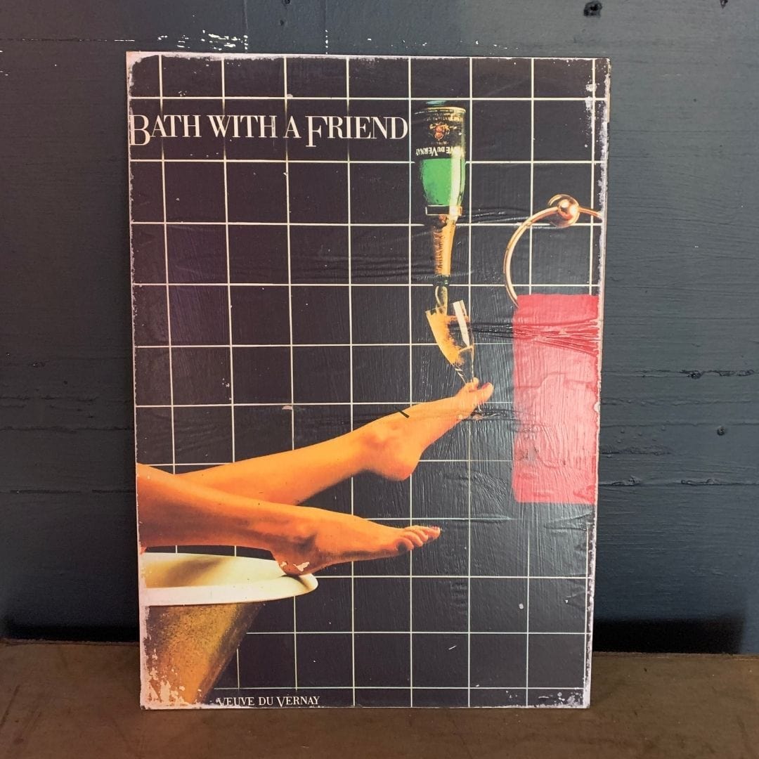 Retro Ads - Veuve Du Vernay -Bath With A Friend - Wood Board Art ...